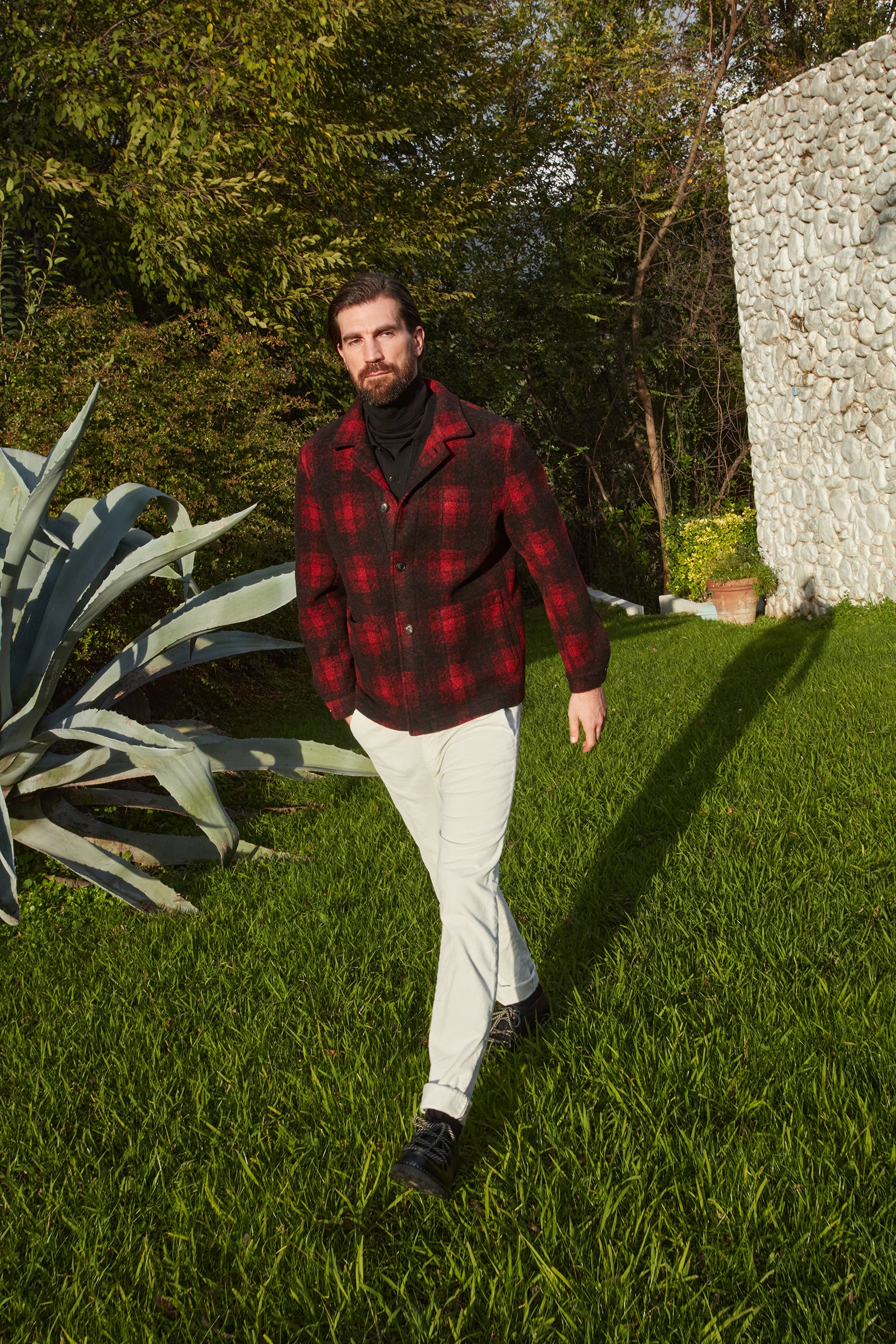 Field Jacket Man M74 Work Dark Red Checked in Cloth | Mason's – Mason's